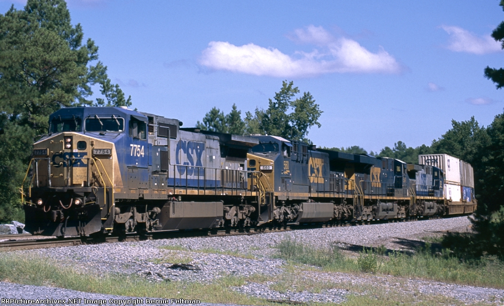 CSX C40-8W #7754, leading Jacksonville, FL bound intermodal train Q121-10, passing the Martin ...